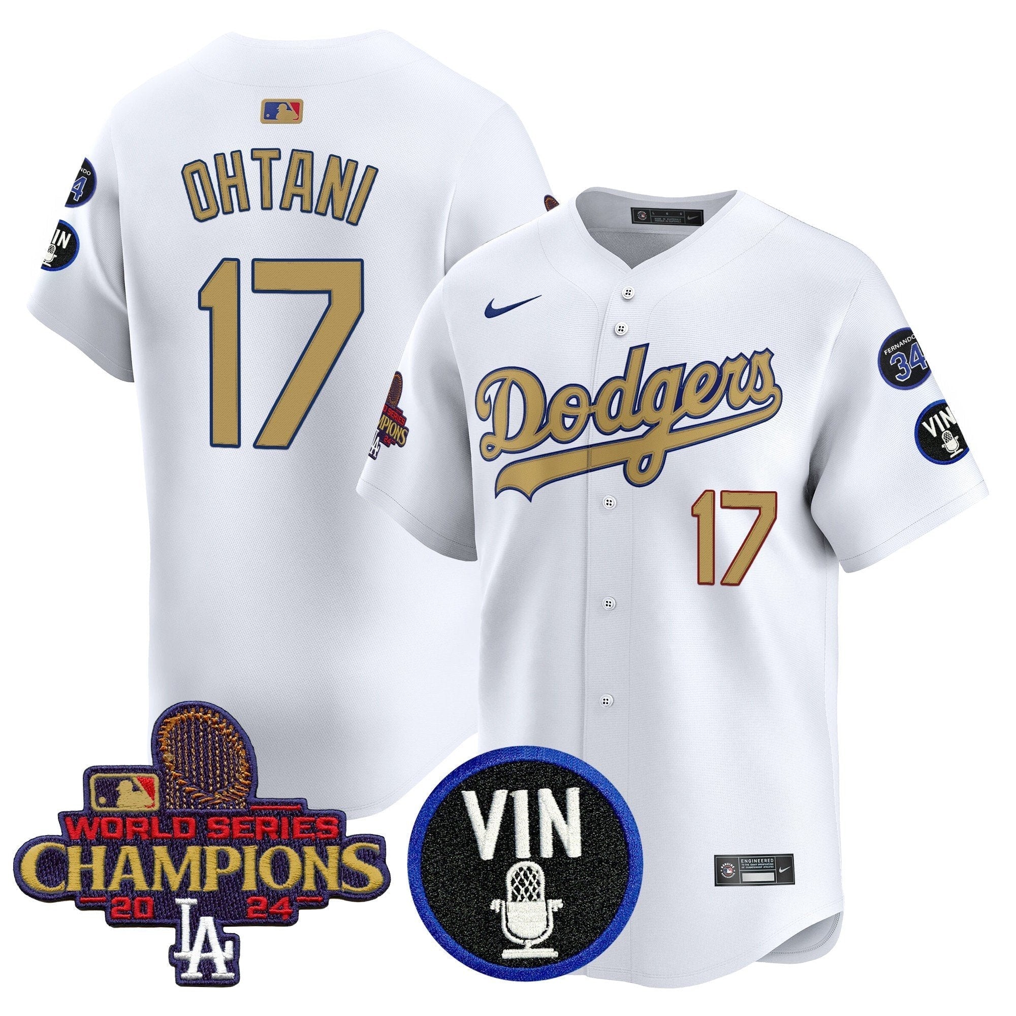 Men's Dodgers 2025 Vin Scully & #34 Fernando Patch Gold Vapor Premier ...